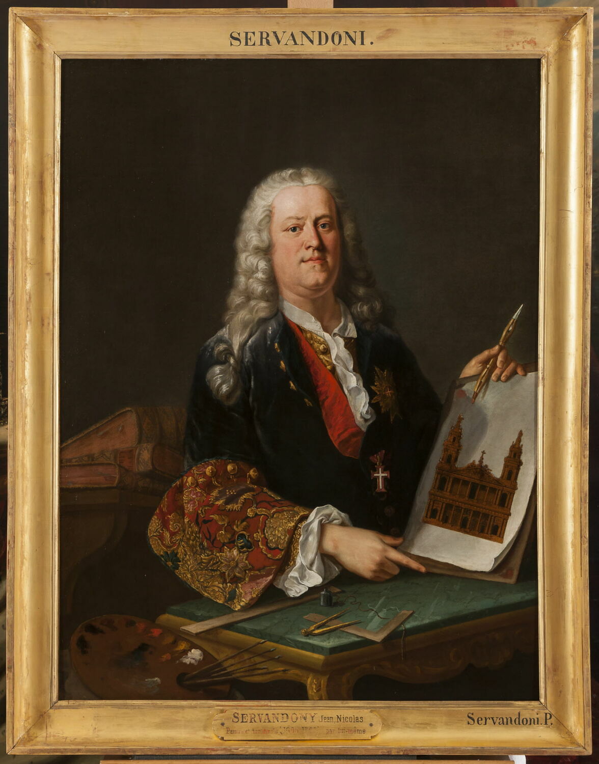 Portrait de Servandoni par lui-même tenant le projet de la façade de l ...