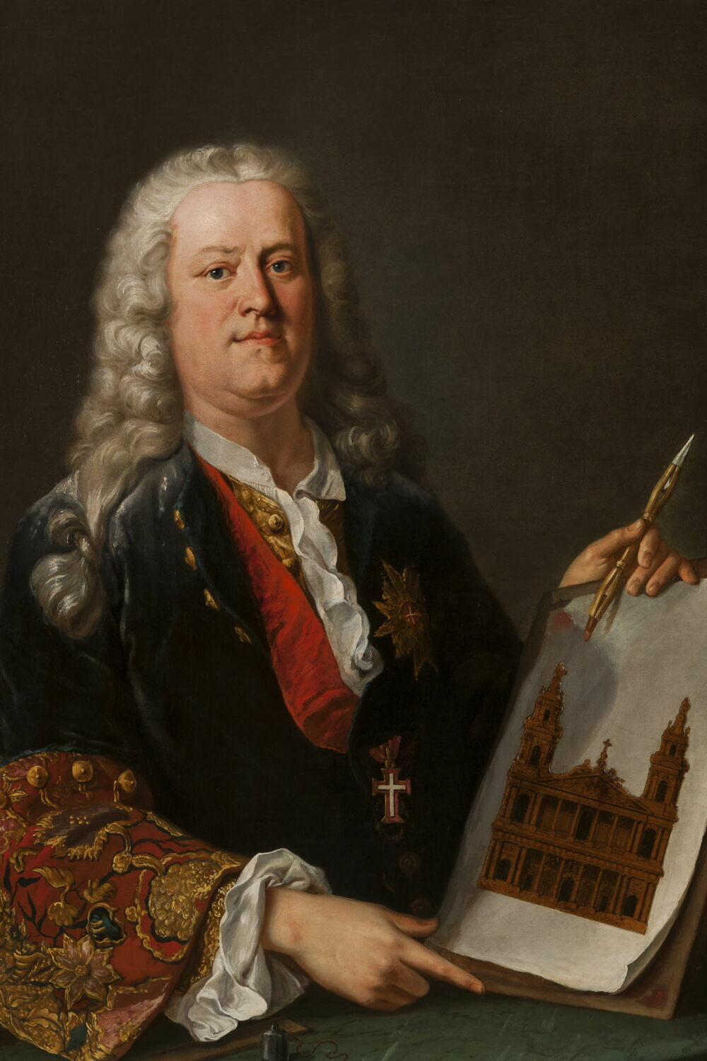 Portrait de Servandoni par lui-même tenant le projet de la façade de l ...