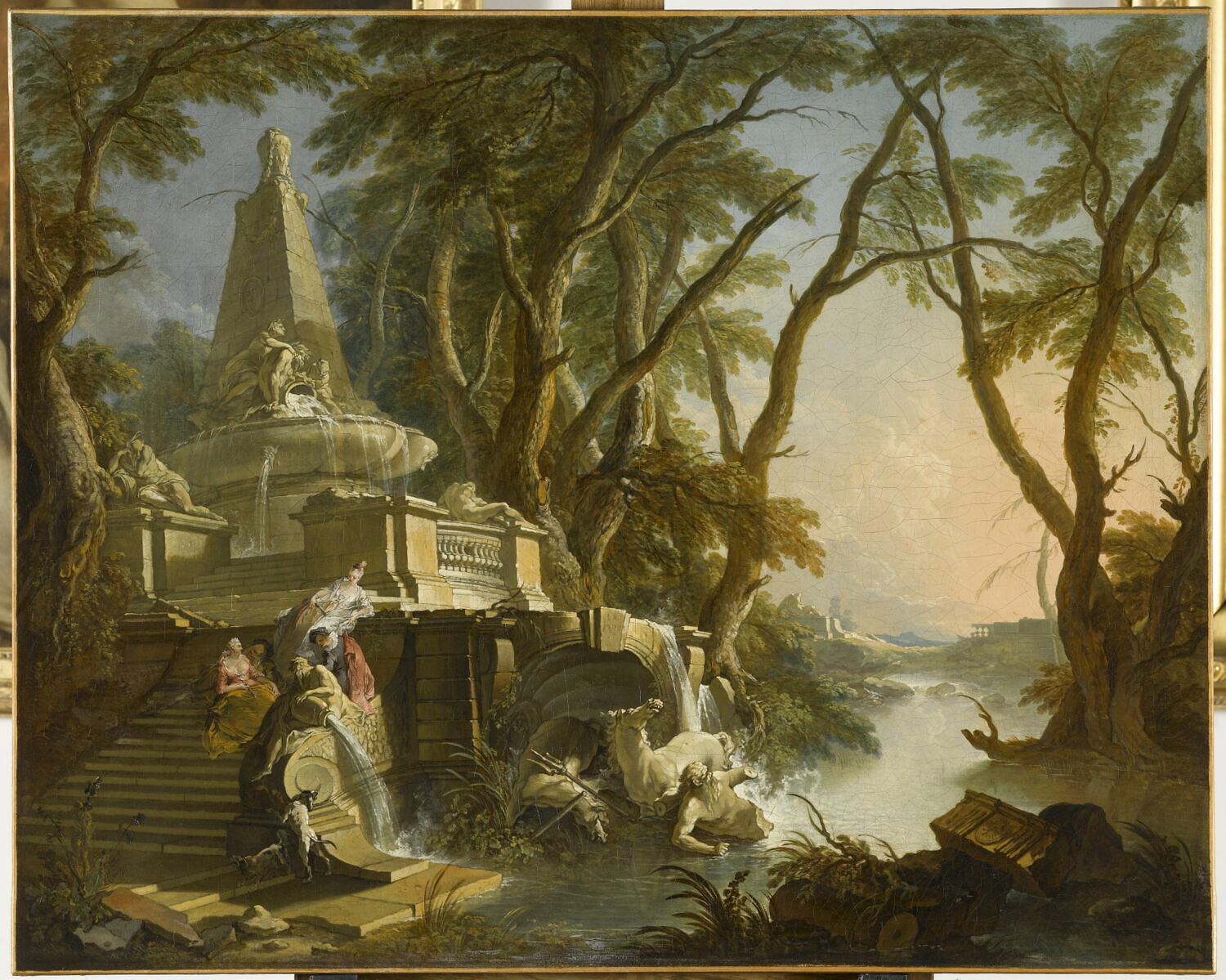 Paysage composé : la Rivière, dit aussi Fontaine pyramidale avec une ...