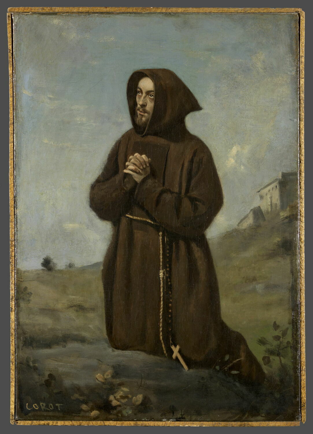 Moine brun en prière, à genoux. - Louvre site des collections