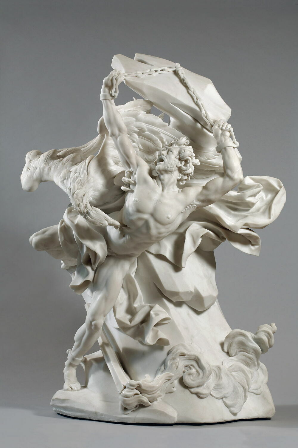 Prométhée attaché sur le mont Caucase, un aigle lui dévore le foie ...