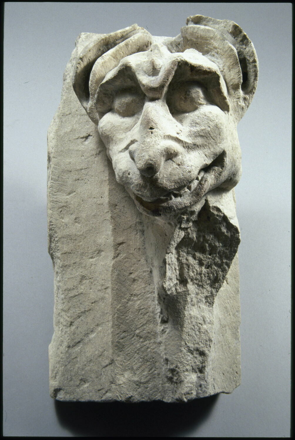 Élément d'architecture décoré de la tête d'un animal chimérique ...