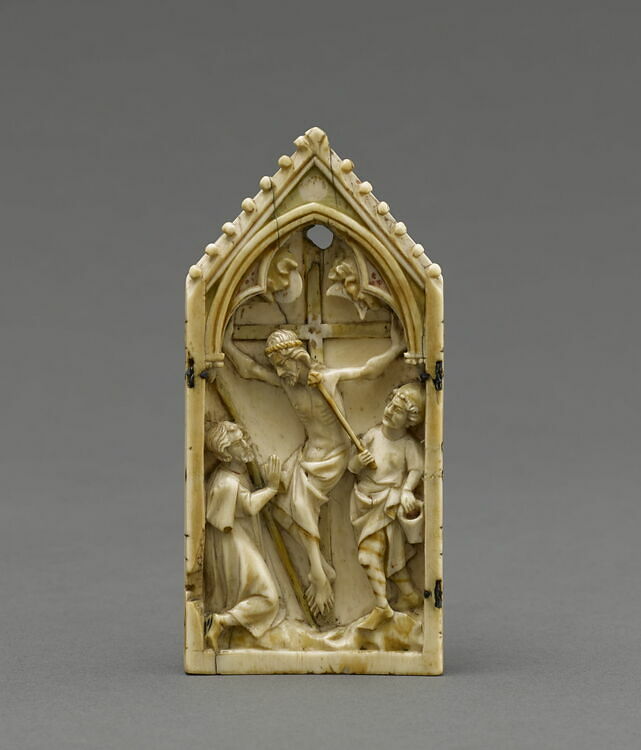 Partie centrale d'un triptyque : Crucifixion avec Longin et Stéphaton ...