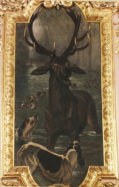 Scènes de chasse et de fauconnerie : Scène de chasse avec cerf à l'eau ...